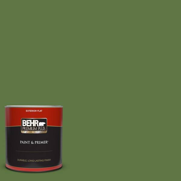 BEHR PREMIUM PLUS 1 qt. #420D-7 Dill Pickle Flat Exterior Paint ...