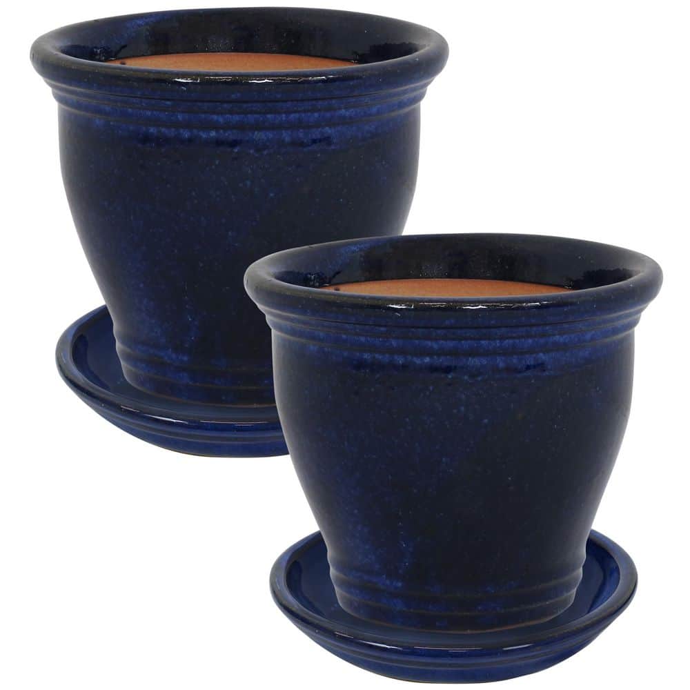 Sunnydaze 11" Round Studio Planters with Saucers-Imperial Blue AP-015 ...