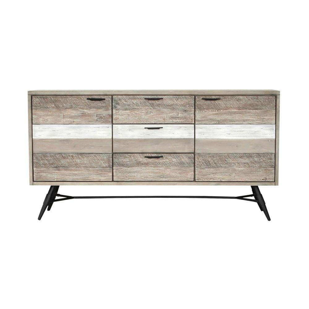 Benjara Brown and Black Wood Top 63 in. Sideboard with 3 Drawers ...