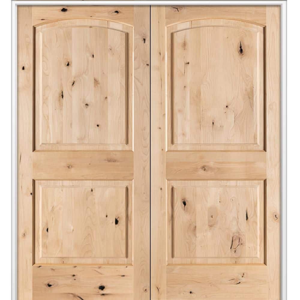 Krosswood Doors 72 in. x 80 in. Rustic 2-Panel Arch Top Universal Unfinished Knotty Alder Wood ...
