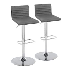 Lumisource Daniella 32.25 in. Grey Faux Leather and Chrome Metal Adjustable Bar Stool (Set of 2 ...
