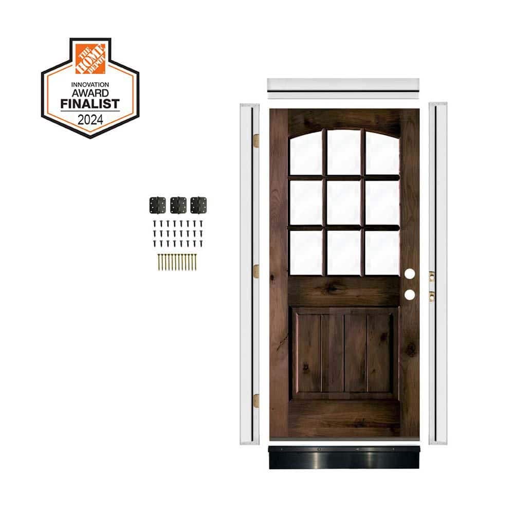 Krosswood Doors DIY 36 in. x 80 in. Arch Top Left-Hand Clear Glass Black Stain Alder Wood Front ...