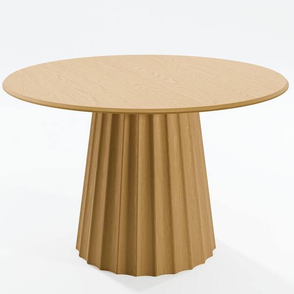 Lirago Round Oak Wood 46 in. Column Base Dining Table Seats 4 HD ...