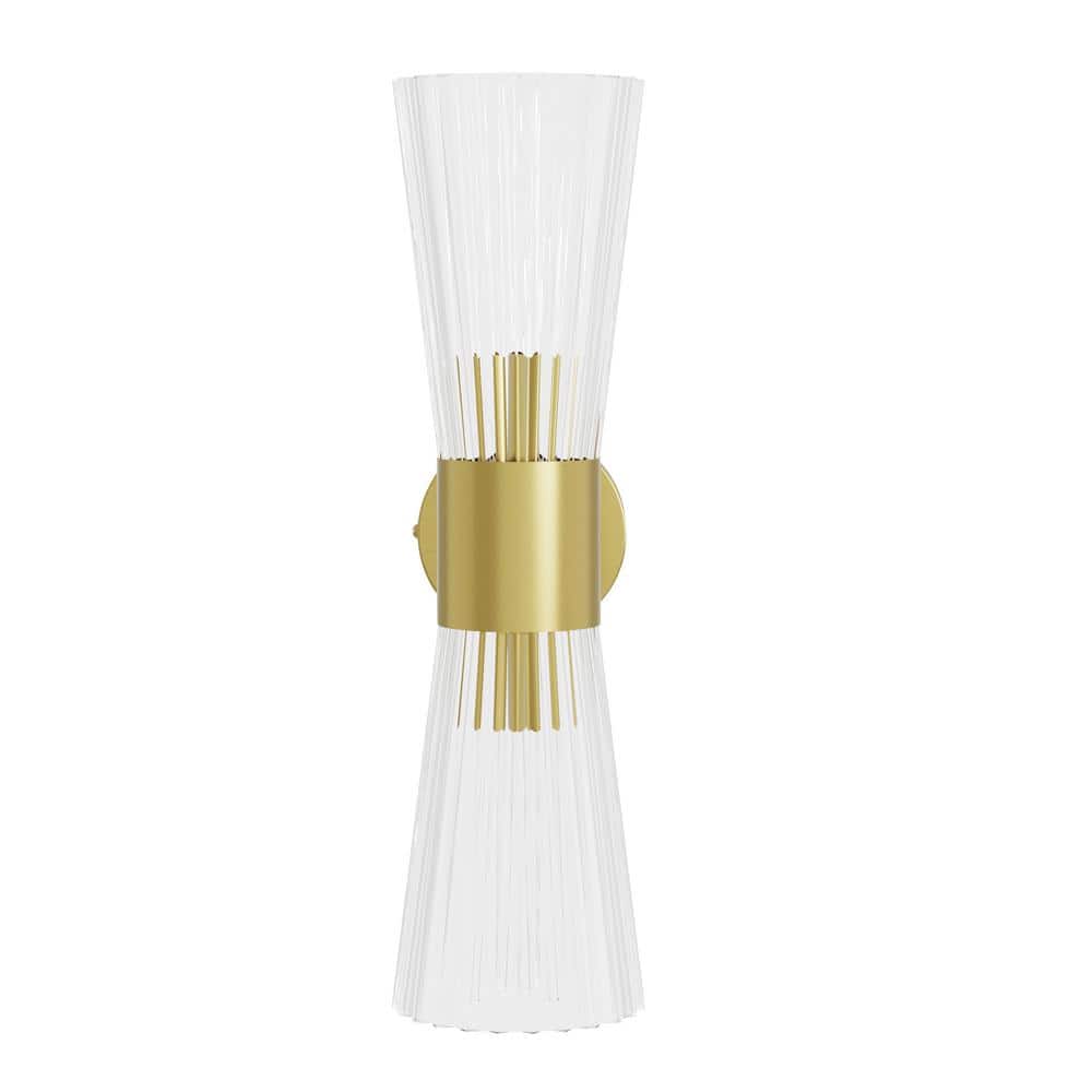 Maxax Washington 16.75 in. 2-Light Modern Gold Wall Sconce with Clear ...