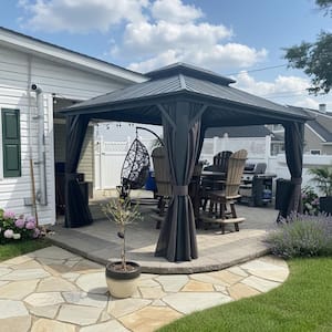 PURPLE LEAF 10 ft. x 10 ft. Gray Aluminum Hardtop Gazebo Canopy with ...