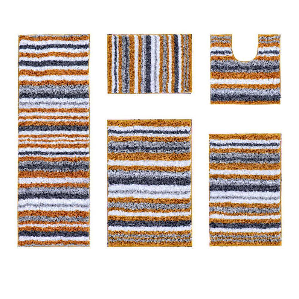 Better Trends Griffie Collection Yellow Polyester 5-Piece Bath Rug Set ...