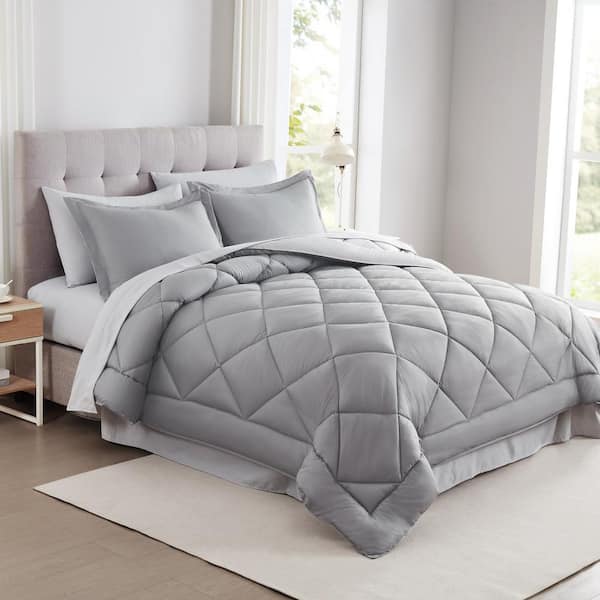 MODERN THREADS Bed In a Bag 7-Piece Gray Microfiber Comforter Set, Full ...