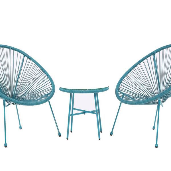 Tunearary 3-Piece Outdoor Small Living Room Patio Talking Blue PE ...