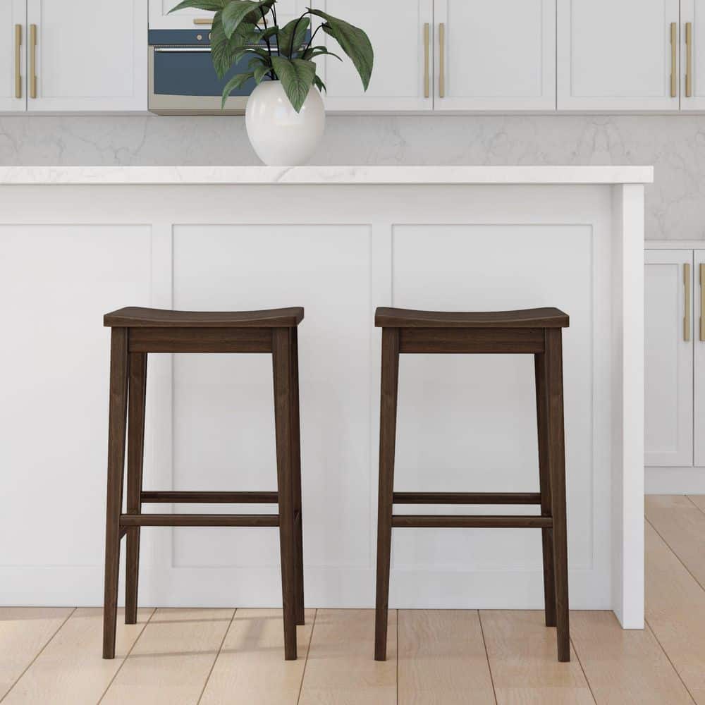 PLANK+BEAM Smythe 30 in. Walnut Backless Wood Bar Stool with Saddle ...