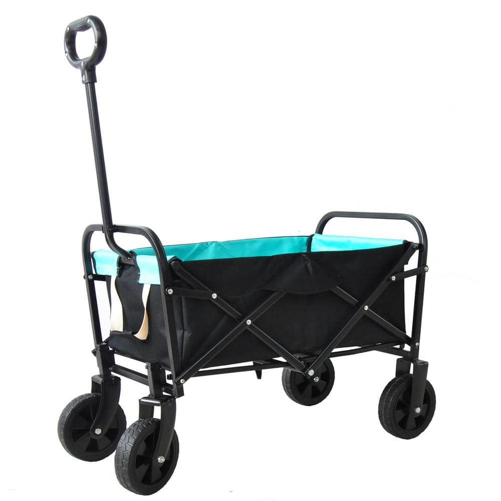 Folding Utility Steel Serving Cart (Black+Blue) for Outdoor Activities ...