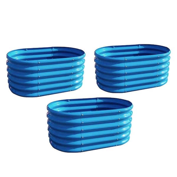 Zeus & Ruta 40 x 24 x 18 in. Blue Oval Round Metal Raised Garden Beds ...