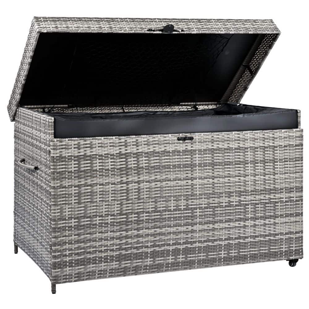Gilati 200 gal. Gray Rattan Wicker Storage Deck Box with Wheels ...