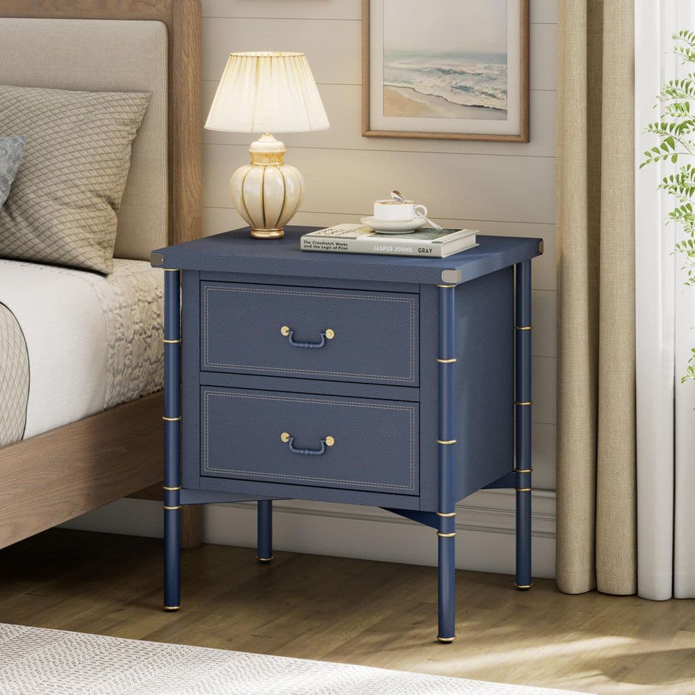 CHRISTOPHER KNIGHT HOME Vandell Vintage Navy Blue 2 Drawers PU Leather ...