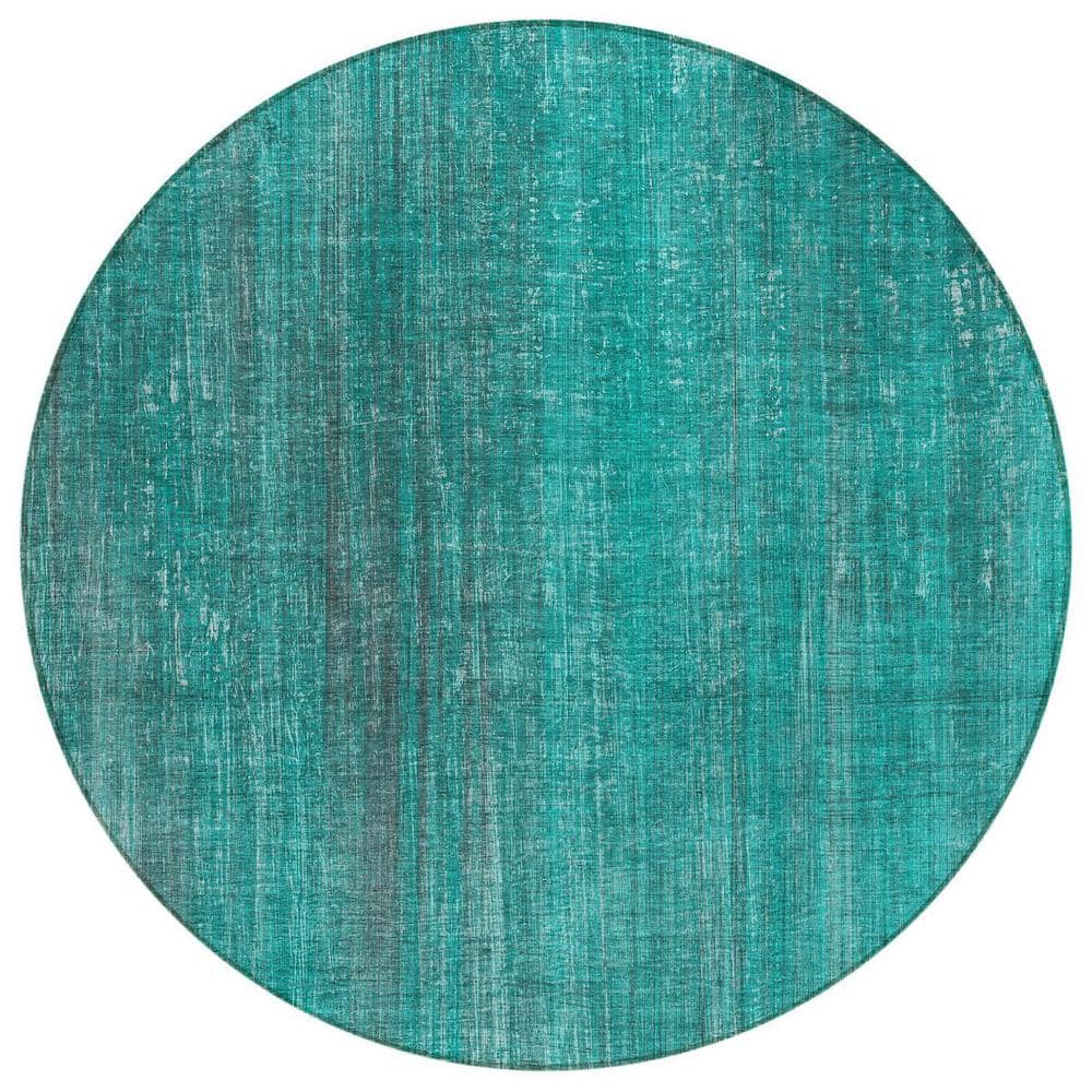 HomeRoots Teal 8 ft. Round Woven Striped Round Indoor/Outdoor Area Rug ...