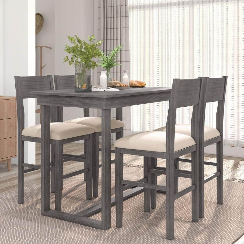 Harper & Bright Designs Rustic Style Gray Counter Height 5-Piece Wood ...