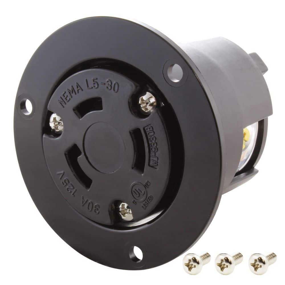 AC WORKS 30A 125V L5-30R Flanged Outlet UL and C-UL Listed ASOUL530R-G ...