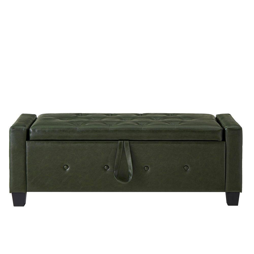 Green Faux Leather Rectangle Upholstered Accent Big (48 in.) Ottoman ...