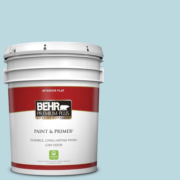 BEHR PREMIUM PLUS 5 gal. S460 1 Air Blue Flat Low Odor Interior Paint Primer 105005 The Home Depot