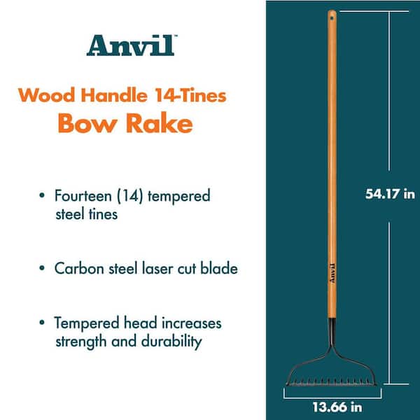 Anvil 47 in. L Wood Handle 14-Tines Garden Bow Rake 77105-943 - The ...