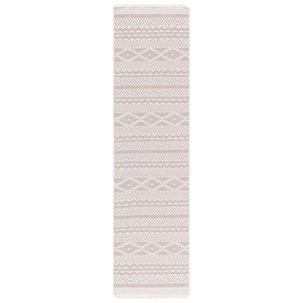 SAFAVIEH Wicker 2 ft. x 8 ft. Ivory/Beige Geometric Striped Runner Rug ...