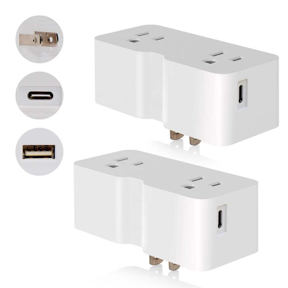 ELEGRP 2 Prong to 3 Prong Outlet Extender with Type C and Type A USB ...