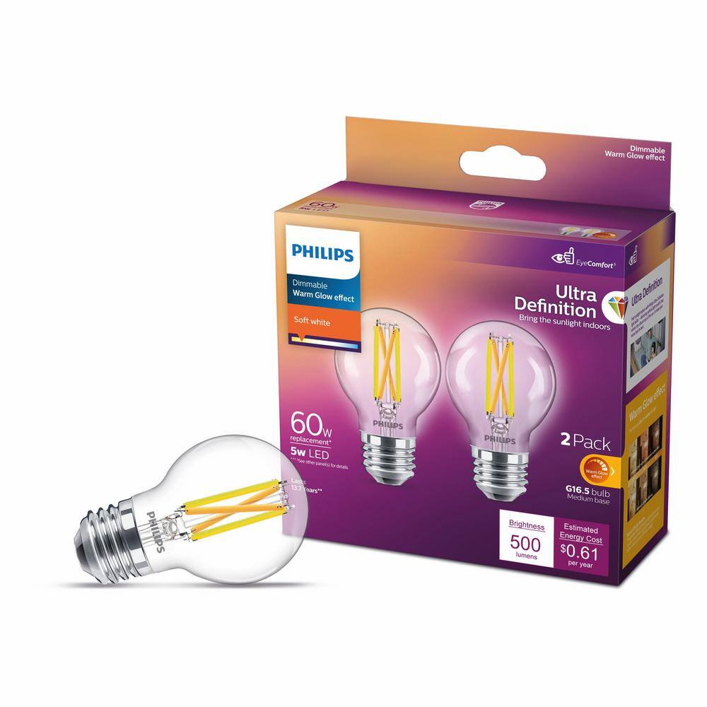 Philips 60-Watt Equivalent Ultra Definition G16.5 Clear Dimmable E26 ...