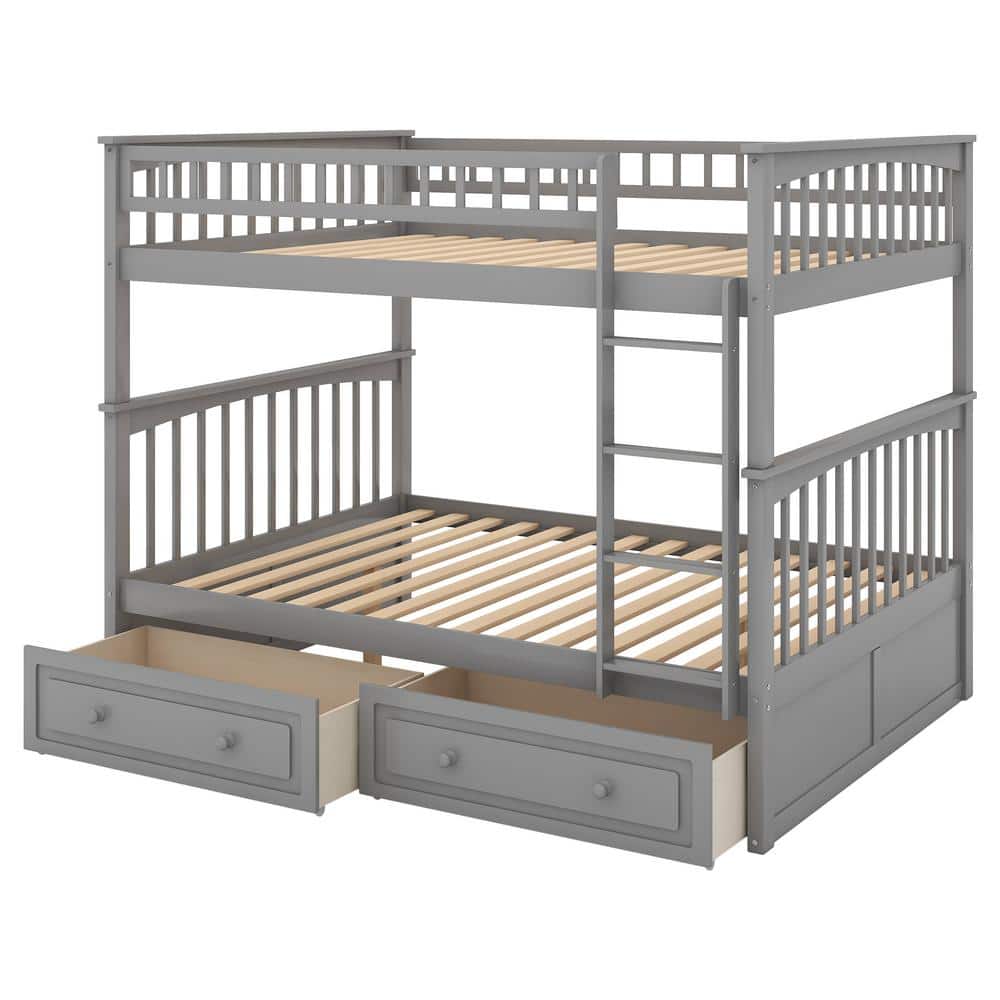 Polibi Gray Full Over Full Bunk Bed with Drawers, Convertible Beds RS ...