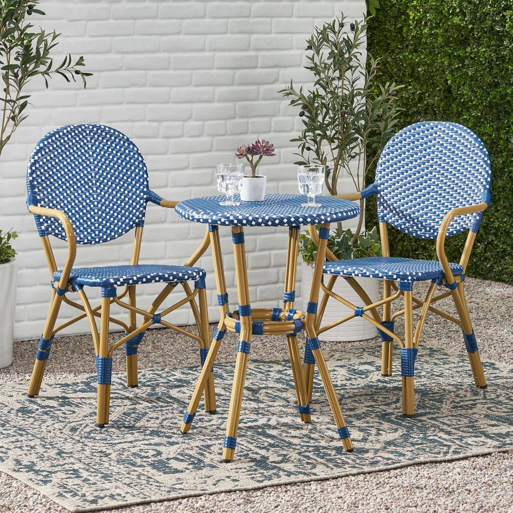 3 -Piece Aluminum French Outdoor Bistro Set in Dark Teal BS-7 - The Home Depot
