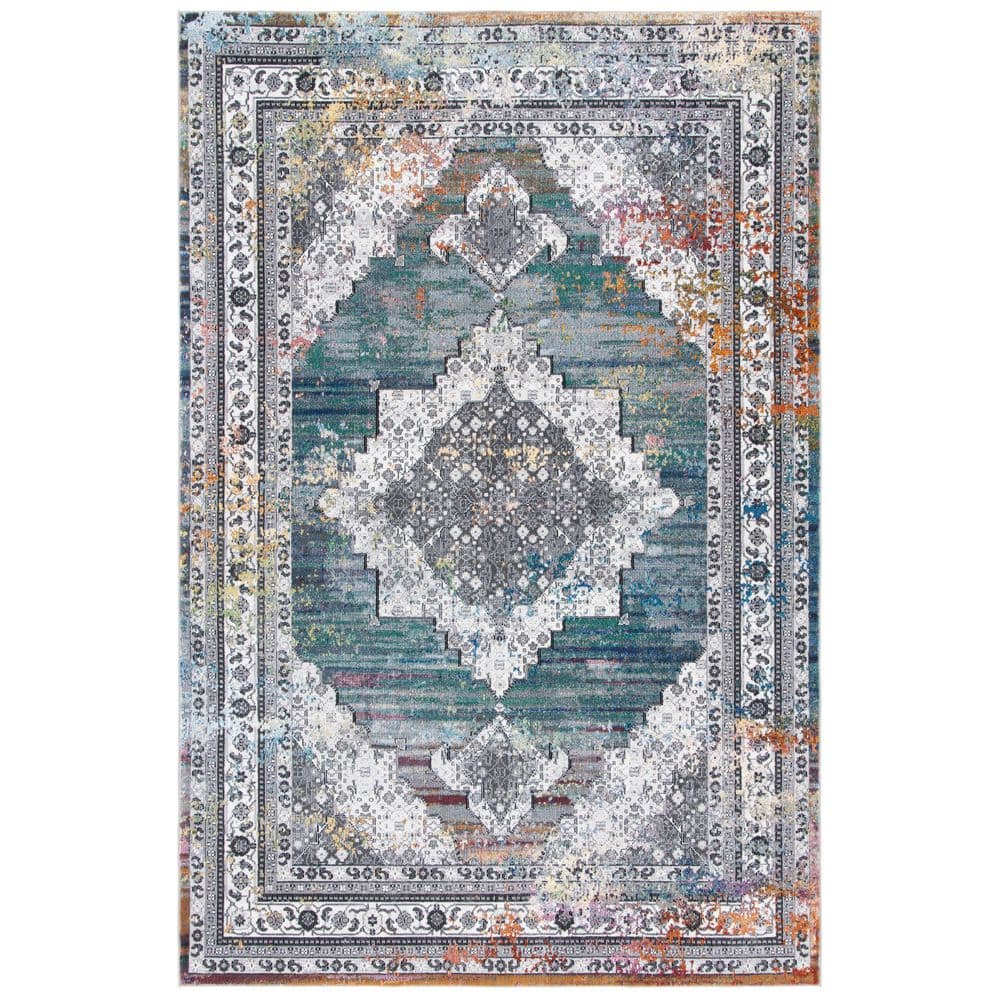 SAFAVIEH Aria 4 ft. x 6 ft. Ivory/Blue Traditional Medallion Area Rug ...