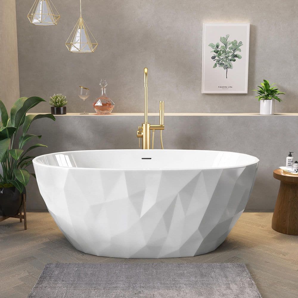 Getpro 59 in. x 30 in. Freestanding Acrylic Soaking Bathtub with Center ...