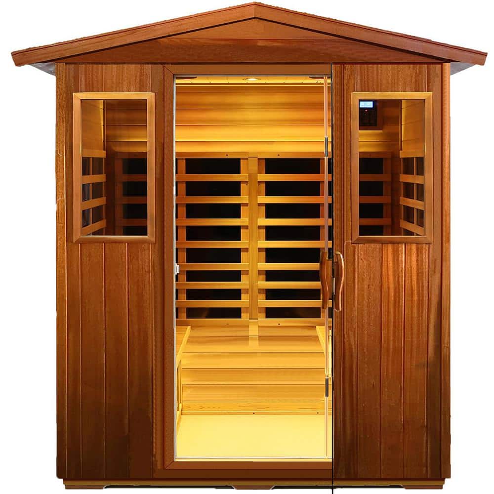 grossag 4-Person Outdoor Meliaceae Infrared Sauna with LED Reading ...