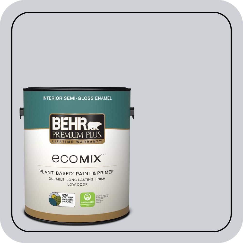BEHR PREMIUM PLUS 1 gal. #MQ3-61 Moonlit Snow Semi-Gloss Enamel EcoMix ...