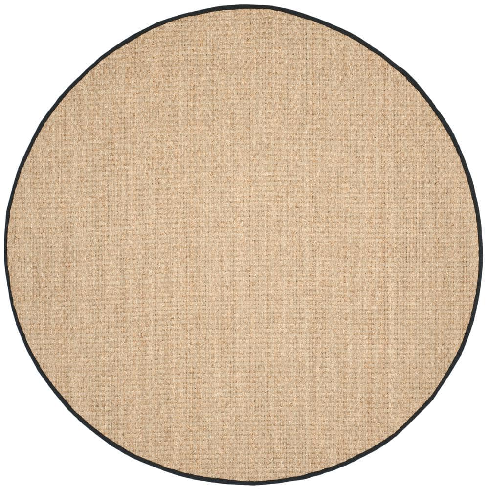 SAFAVIEH Natural Fiber Beige/Black 8 ft. x 8 ft. Round Border Area Rug ...
