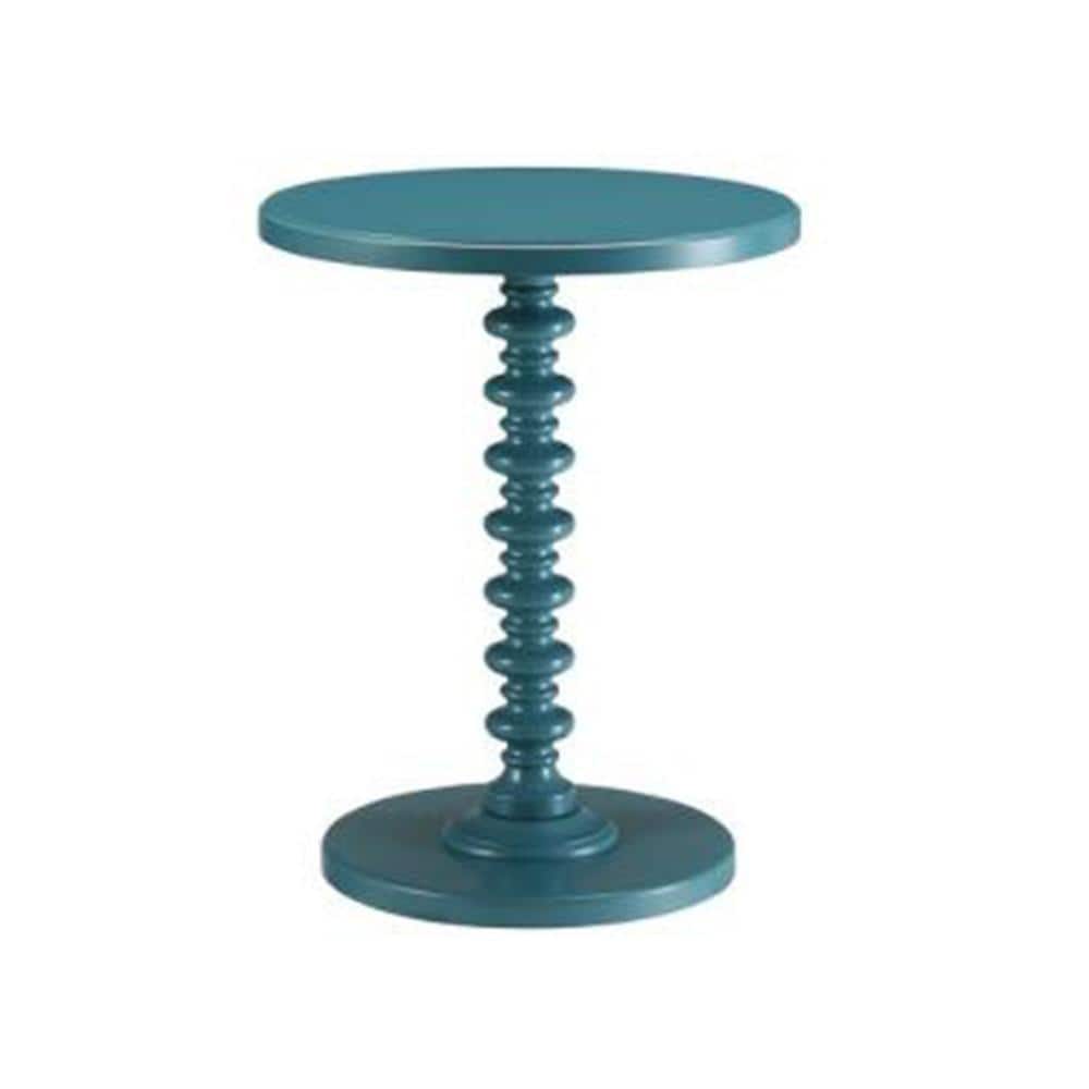 Benjara 17 in. Teal Blue Round Wood End Table with Wooden Frame ...