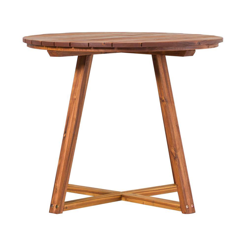 Welwick Designs Brown Modern Round Slatted Wood Outdoor Dining Table ...
