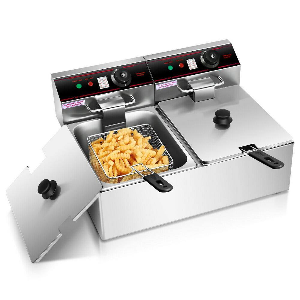 Costway 3400-Watt Electric Countertop Deep Fryer Dual Tank Commercial ...