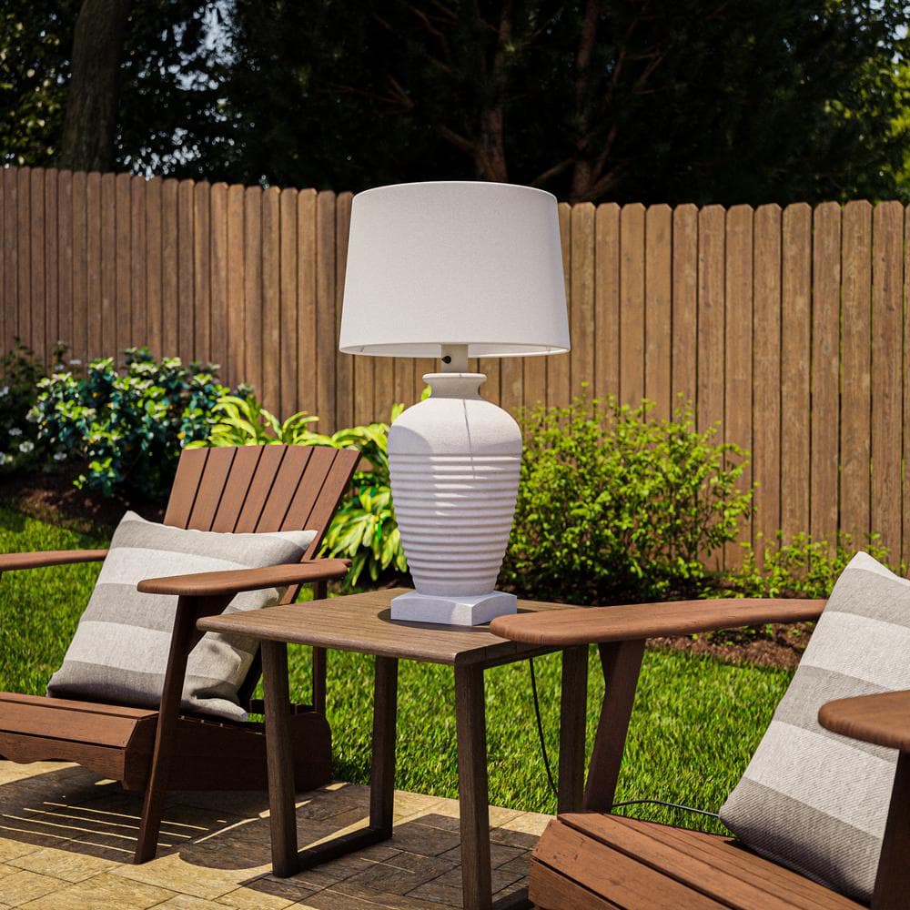 Hampton Bay Parkwood 29.5 in. Cream Outdoor/Indoor Table Lamp with Off ...