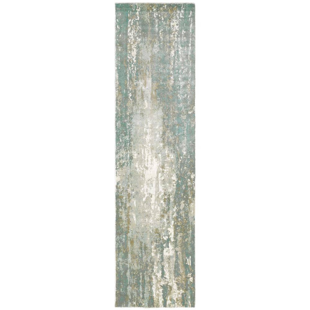 AVERLEY HOME Formosa Blue 2 ft. x 10 ft. Modern Abstract Distressed ...