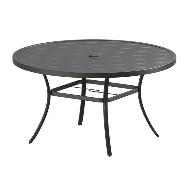 vicllax 53 in. Black Round Patio Dining Table with Storage Shelf, All ...