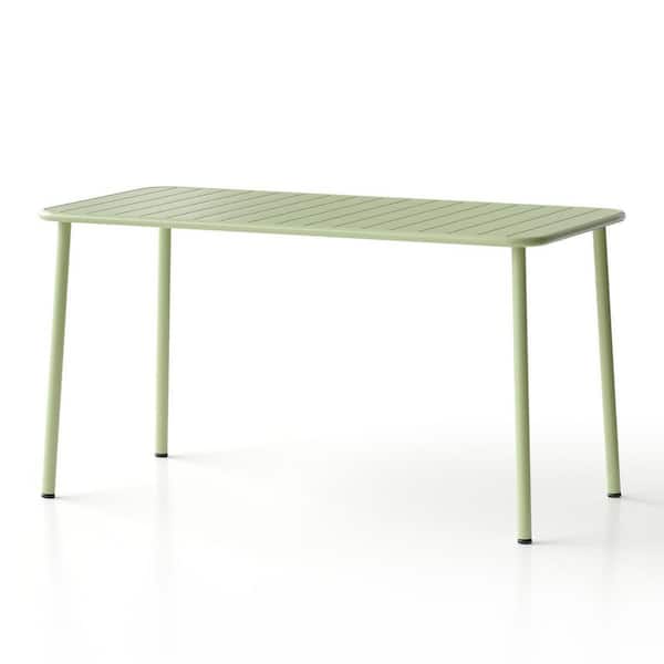 55 in., Rectangular Tabletop Metal Outdoor Dining Table, Frosty Green ...