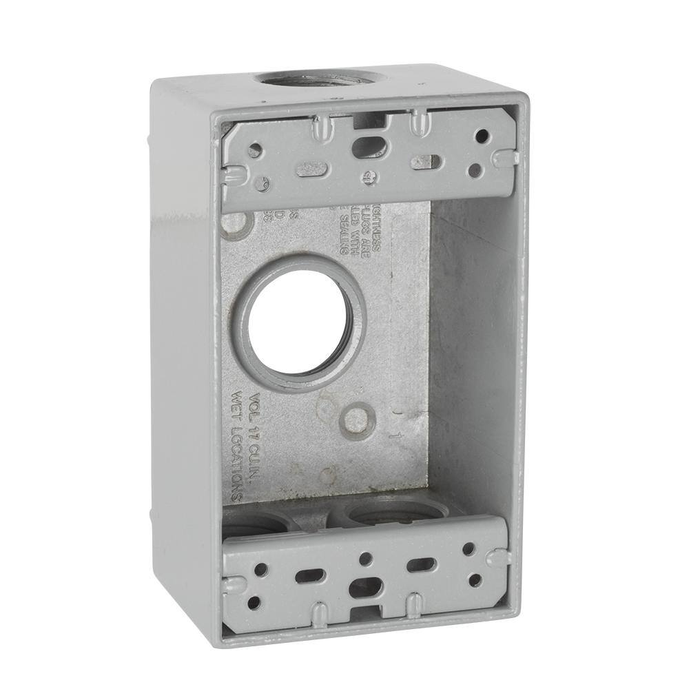 Halex 3/4 in. Aluminum Gray 1-Gang 4-Hole Weatherproof Deep Outlet Box ...