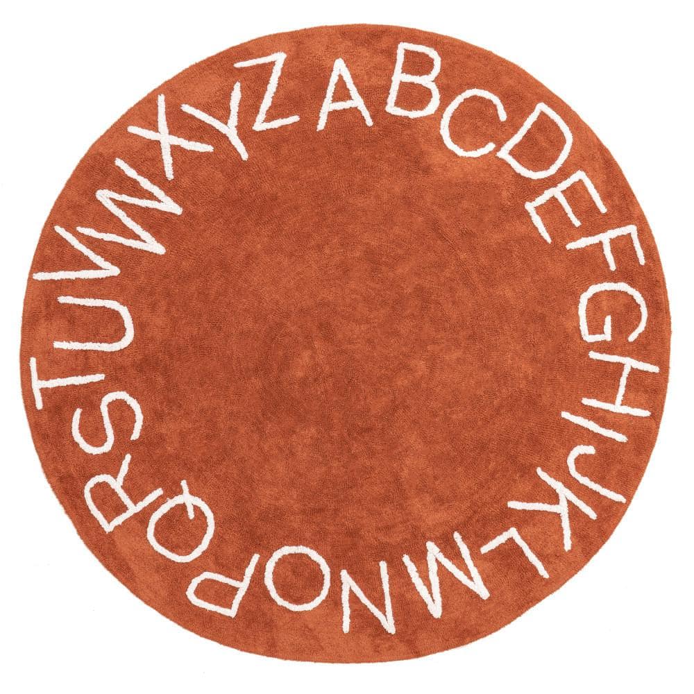 nuLOOM Kids Machine Washable Rust 4 ft. Alphabet Print Round Rug ...