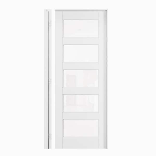 EH PUERTA 32 in. x 80 in. 5-Lite Clear Glass Left Hand White Solid Core ...