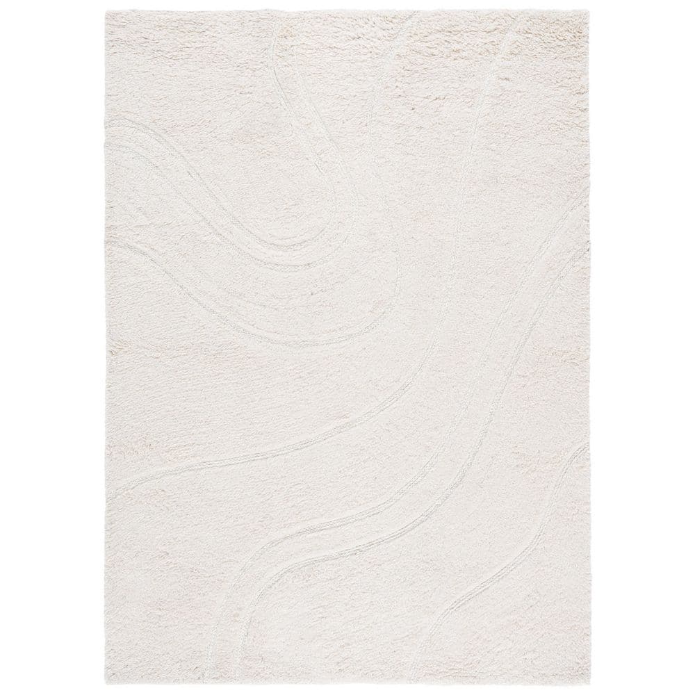 SAFAVIEH Casablanca Shag 6 ft. x 9 ft. Ivory High-Low Swirl Area Rug ...