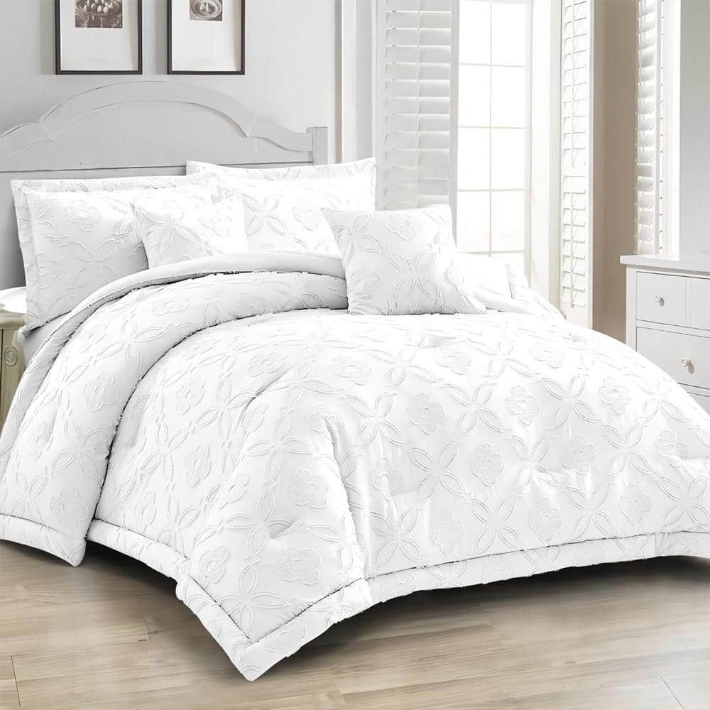 Shatex All Season Bedding 3 Piece White Polyester Queen Size Ultra Soft ...