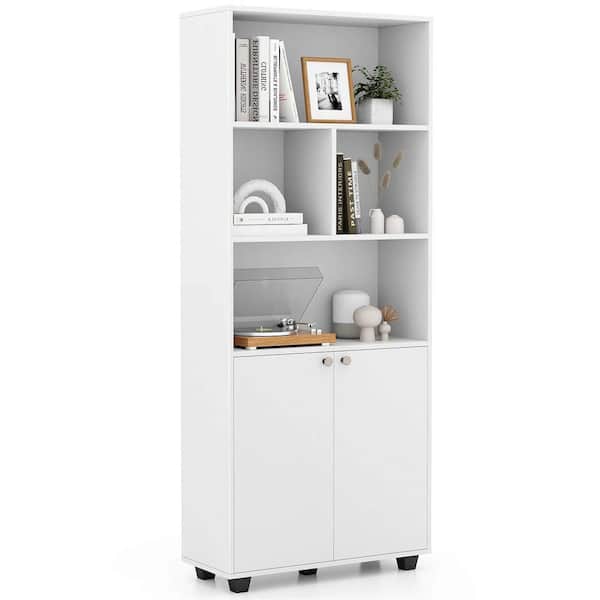 Costway 66 in. Tall White Engineered Wood 5-Shelf Accent Bookcase with ...