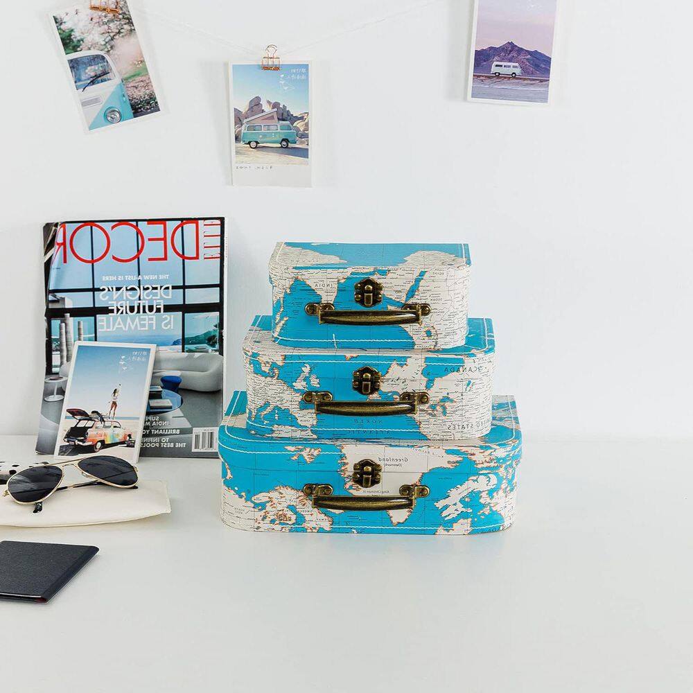 Blue 12 in. x 3.5 in. Cardboard Decorative Boxes ((set of 3)) with ...