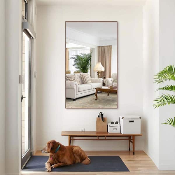 Brown 60 in. W x 36 in. H Rectangular Aluminum Framed Mirror with ...