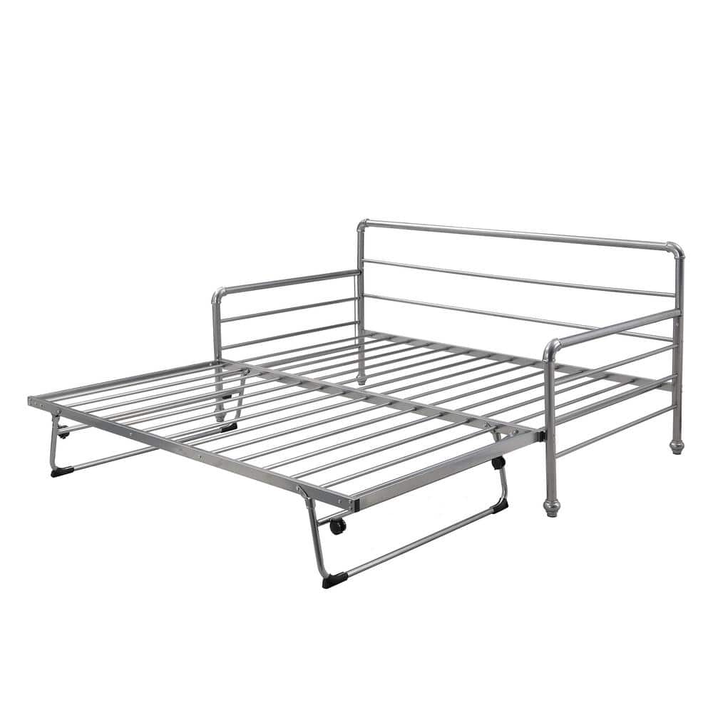 GOSALMON Silver Twin Daybed with Adjustable Trundle, Pop Up Trundle ...