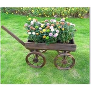 2 cu. ft. Wood/Plastic Garden Cart Wagon Flower Planter Pot Stand W ...
